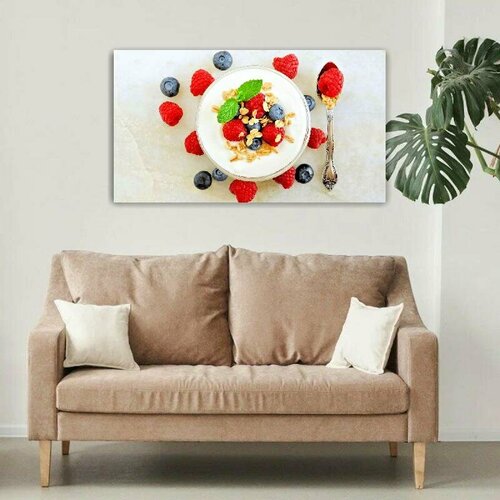 Картина на холсте 60x110 LinxOne "Йогурт с овсянкой и ягодами" интерьерная для дома / на стену / на кухню / с подрамником