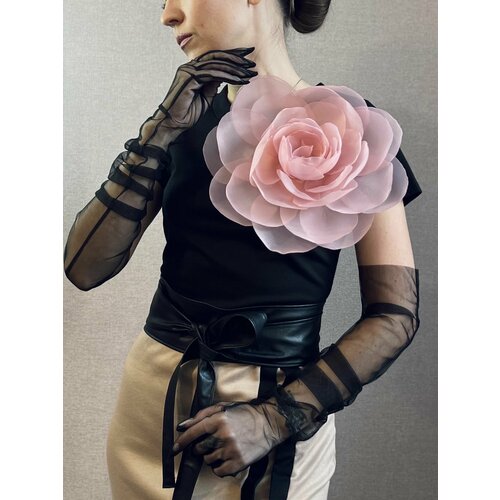 Брошь Брошь "Большой цветок Каталина" из ткани, 29 см, пыльная роза, розовый