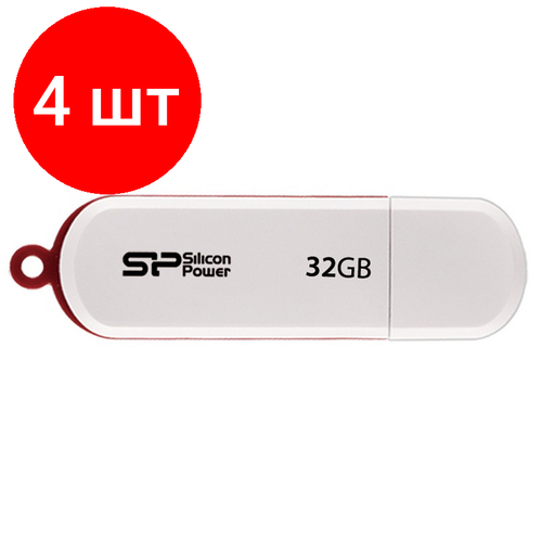 Комплект 4 штук, Флеш-память Silicon Power LuxMini 320, 32Gb, USB 2.0, бел, SP032GBUF2320V1W