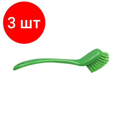 Комплект 3 штук, Щетка для мытья посуды FBK, удлинненная полужесткая 225х35мм зеленая 10466-5