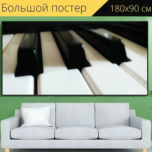 Большой постер "Пианино, ключи, музыкальный инструмент" 180 x 90 см. для интерьера