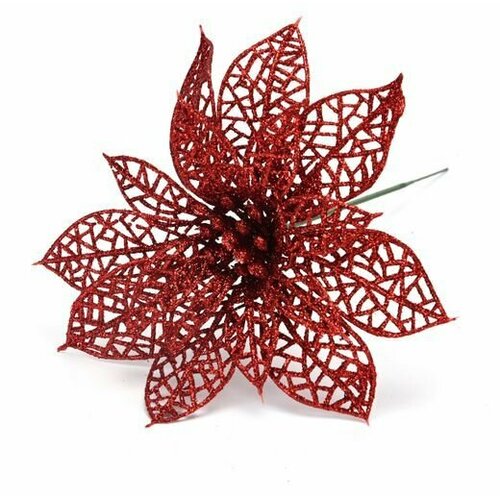 Цветок искусственный Пуансеттия красный, 20 см