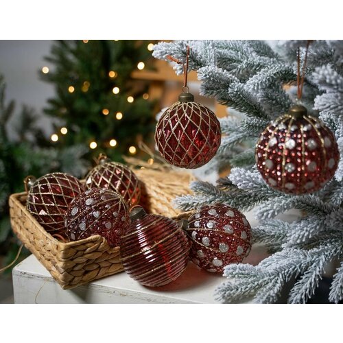 Набор стеклянных шаров ремболь, красный, 10 см, 12 шт, Winter Deco 19039-23347-4
