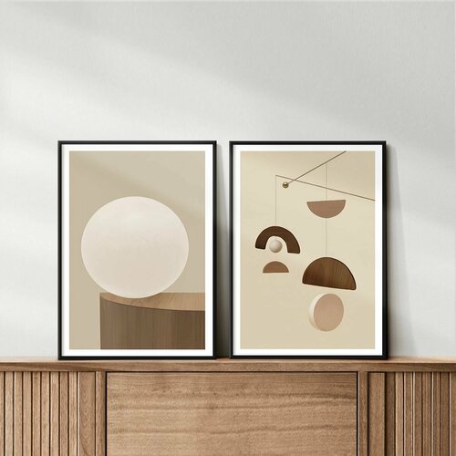 Плакат Постер 2 шт 30х40 без рамки "Абстракция минимализм шар и подвесы" набор картин для интерьера