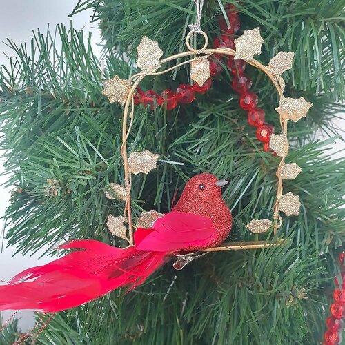 Декоративное новогоднее украшение Птица на качелях