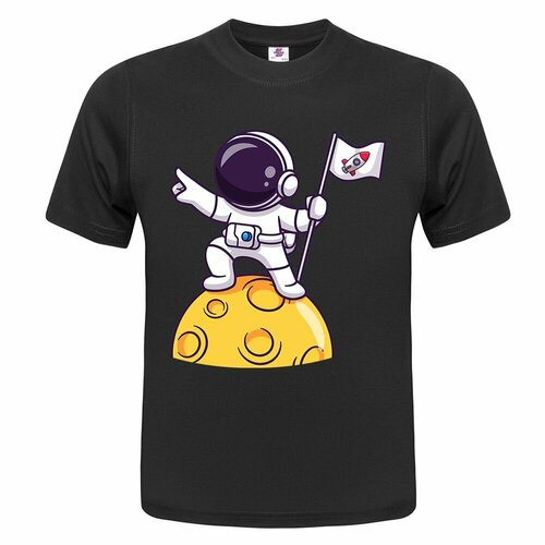 Футболка  Детская футболка ONEQ 104 (4-5) размер с принтом Космонавт, черная, размер 4-5, черный