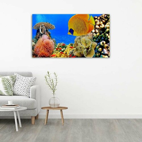 Картина на холсте 60x110 LinxOne "Природа рыбы подводный мир кораллы" интерьерная для дома / на стену / на кухню / с подрамником
