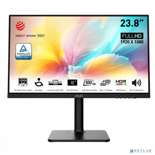 MicroStar Монитор LCD MSI 23.8" MD2412P Modern черный IPS 1920x1080 100Hz 5ms 16:9 300cd 178/178 HDMI M/M USB-C(PD 15W) HAS Pivot 9S6-3PA59H-095 чёрный