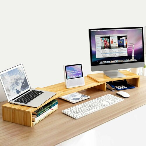 Подставка под 2 монитора на рабочий стол, настольный органайзер для монитора, ноутбука, моноблока, дерево