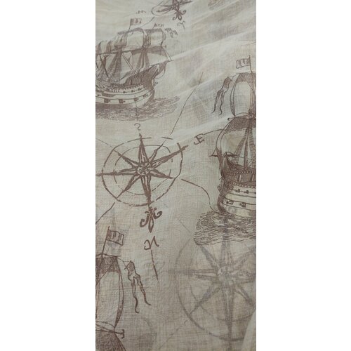 Ткань для штор тюль-лен "Корабли", высота 280 см на отрез от 1 метра,