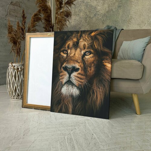 Картина на холсте (лев морда льва мудрый обой животные) 80x100 см/для интерьера/в комнату/на стену/в подарок