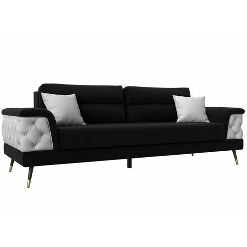 Прямой диван-кровать Лига-023, Микровельвет черный, Экокожа белая