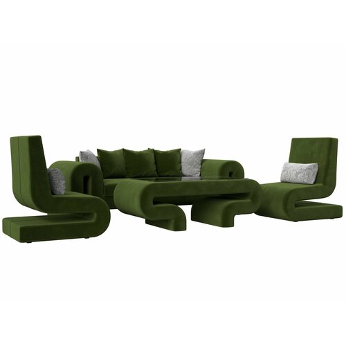Набор Волна-2 (стол, диван, 2 кресла), Микровельвет зеленый