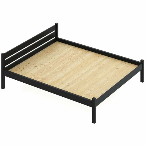Кровать двуспальная Классика из массива сосны со сплошным основанием, 190х160 см (габариты 200х170), цвет черного оникса