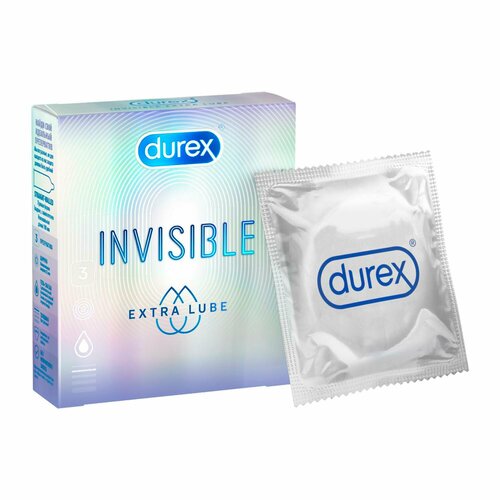 Презервативы ультратонкие, с дополнительной смазкой, из натурального латекса, для максимальной чувствительности Durex Invisible Extra Lube 3 шт.
