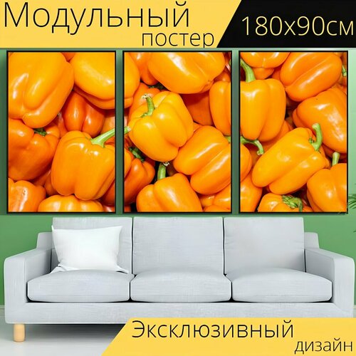 Модульный постер "Сладкий перец, перец, овощи" 180 x 90 см. для интерьера