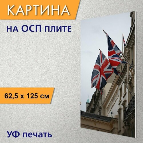 Вертикальная картина на ОСП "Путешествие, лондон, флаг" 62x125 см. для интерьериа