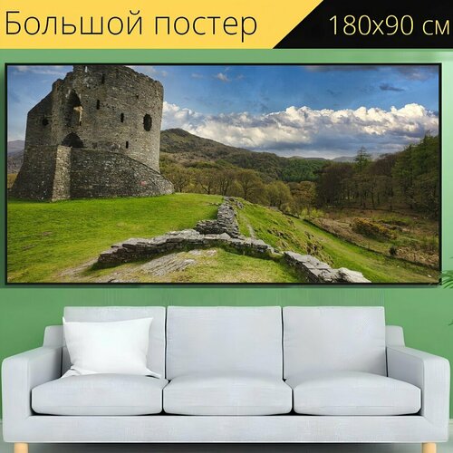 Большой постер "Сноудония, замок, уэльс" 180 x 90 см. для интерьера