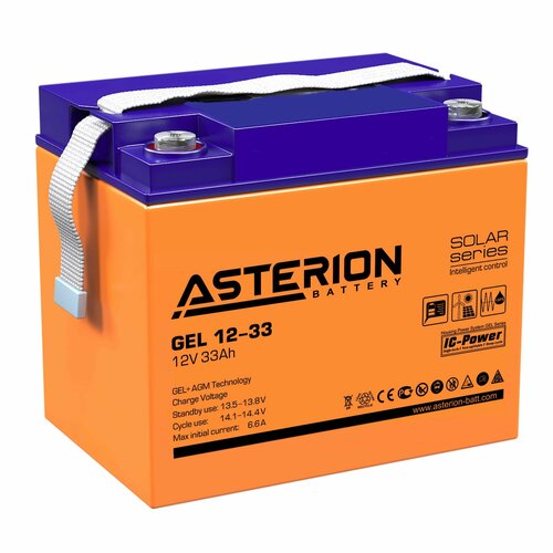 Гелевый аккумулятор Asterion GEL 12-33 12В 33А 12V 33Ah тяговый, для СЭС