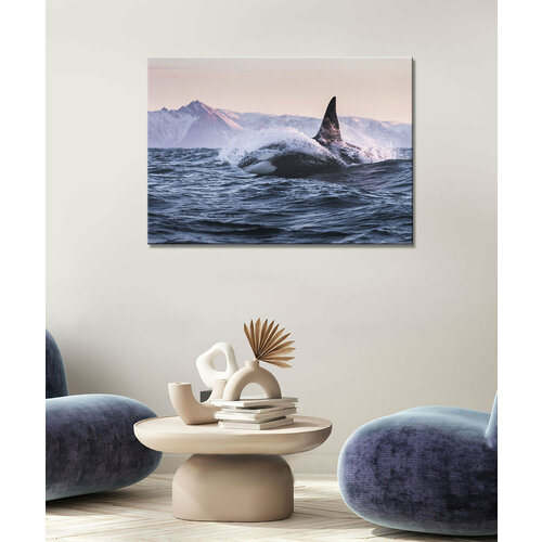 Картина - кит, косатка, кит в океане, огромный кит, кит в воде (17) 40х60