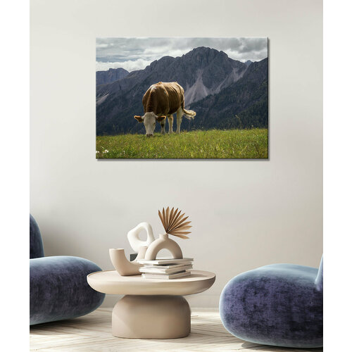Картина - Корова, коровы на пастбище, пастбище, горы (4) 40х60