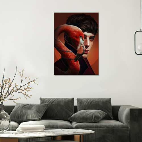 Интерьерная картина на холсте -Портрет мужчины с фламинго 20х30