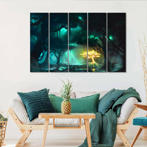 Модульная картина на холсте/Fabulous night landscape/Сказочный ночной пейзаж 125х80