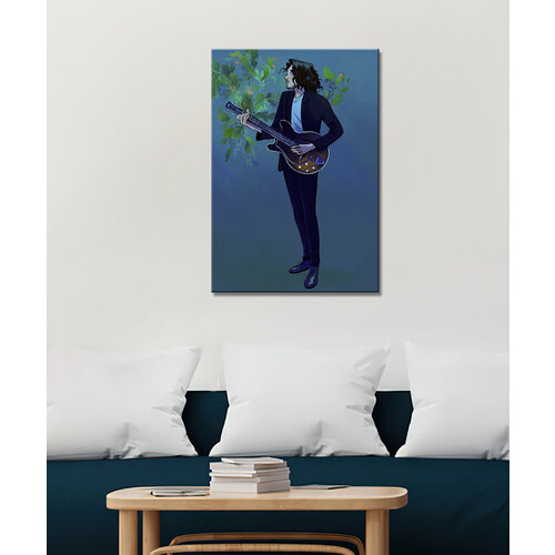 Картина/Картина на холсте для интерьера/Картина на стену/Картина для кухни/ -Hozier гитара синий фон 20х30