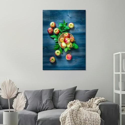 Картина/Картина на холсте для интерьера/Картина на стену/Картина для кухни/ - Яблоки на синем фоне 40х60