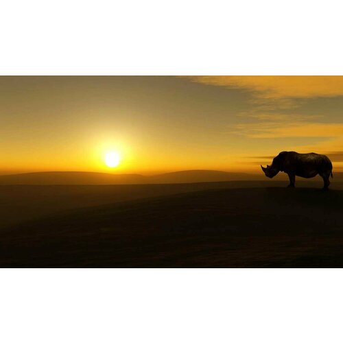 Картина на холсте 60x110 Альянс Лес "Пейзаж пустыня солнце небо носорог" на подрамнике / интерьер/ декор