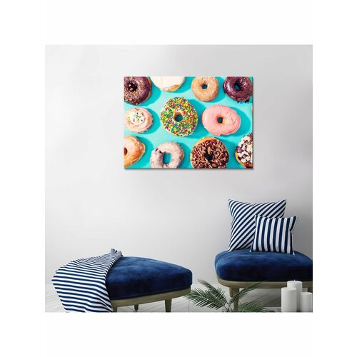 Картина на холсте с подрамником Пончики на голубом фоне 40х60