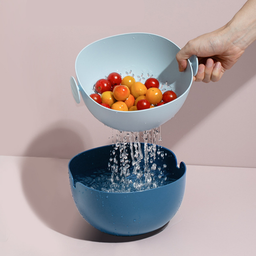 Миска с дуршлагом / фруктовница / дуршлаг-миска для овощей и фруктов / синий / диаметр 22,5 см