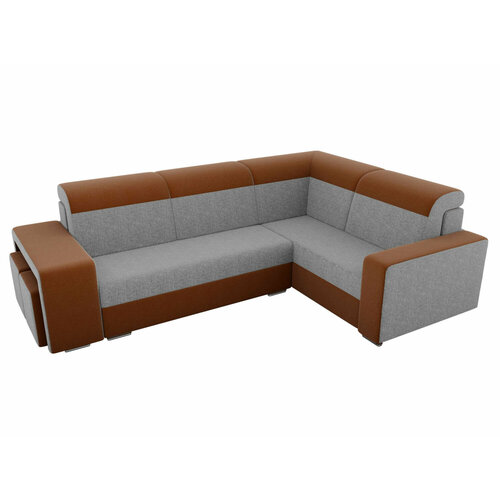 Artum Угловой диван Мустанг с двумя пуфами рогожка серый коричневый правый