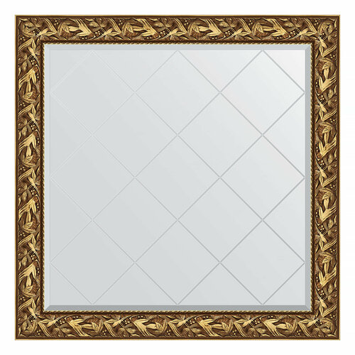 Зеркало настенное с гравировкой EVOFORM в багетной раме Византия золото, 109х109 см, для гостиной, прихожей, спальни и ванной комнаты, BY 4457
