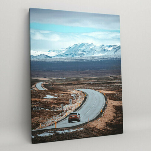 Картина на холсте (интерьерный постер) "Пейзаж - дорога в горы", с деревянным подрамником, размер 22x30 см