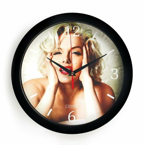 Часы настенные, интерьерные, "Мерлин Монро", бесшумные, d-28 см, черные (комплект из 2 шт)