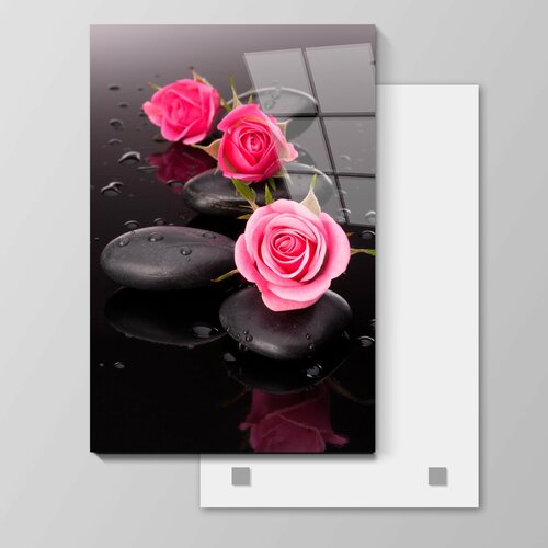 Картина на стекле - "Розы на камнях" размер 75-50 см