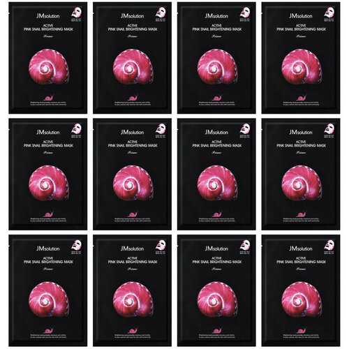 Маска для лица Jmsolution, Active Pink Snail Brightening Mask Prime, тканевая, с муцином улитки, 30 мл, 12 уп