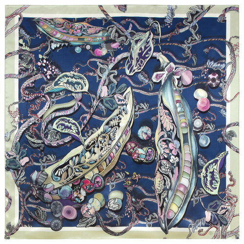 Платок Павловопосадская платочная мануфактура,89х89 см, бежевый, синий