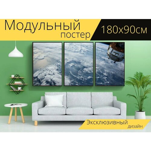 Модульный постер "Спутниковое, мкс, международная космическая станция" 180 x 90 см. для интерьера