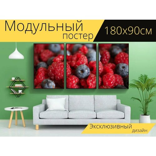 Модульный постер "Малина, черника, ягода" 180 x 90 см. для интерьера