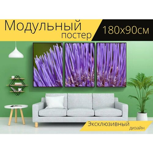 Модульный постер "Артишок, цветок артишока, фиолетовый" 180 x 90 см. для интерьера