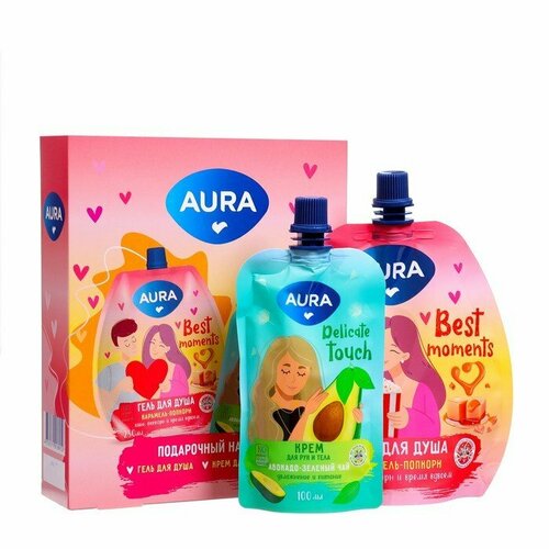 Подарочный набор AURA "Карамель и Авокадо": гель для душа, 250мл + крем для рук и тела,100мл 1006242 (комплект из 5 шт)