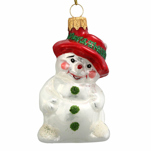 Коломеев Стеклянная елочная игрушка Снеговичок Эмиль в шляпке 9 см, подвеска ФУ-594