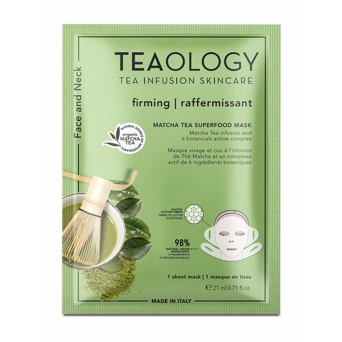 Укрепляющая тканевая маска для лица и шеи Teaology Matcha Tea Superfood Face and Neck Mask