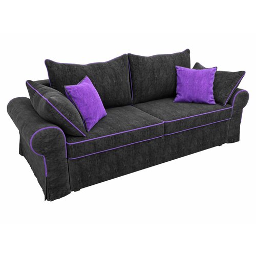 Artum Диван прямой Элис велюр черный с фиолетовыми подушками