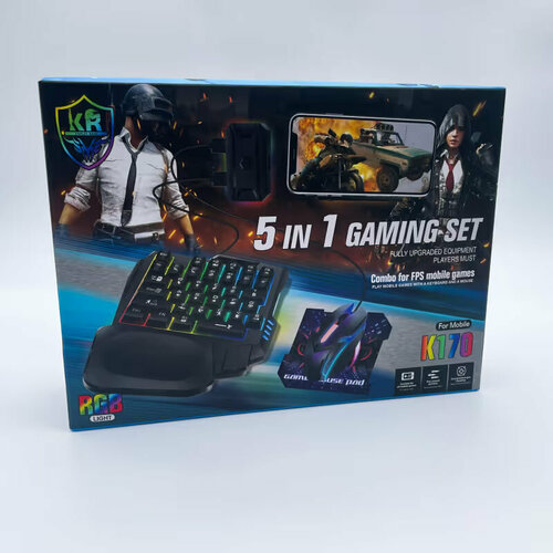 Игровой набор 5в1 для смартфона и ПК PC клавиатура, мышь, коврик, подставка для телефона RGB Light K170 для FPS игр