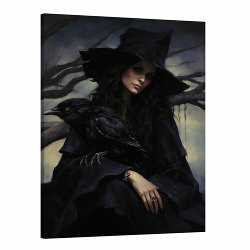 Интерьерная картина 50х70 "Ведьма с вороном"