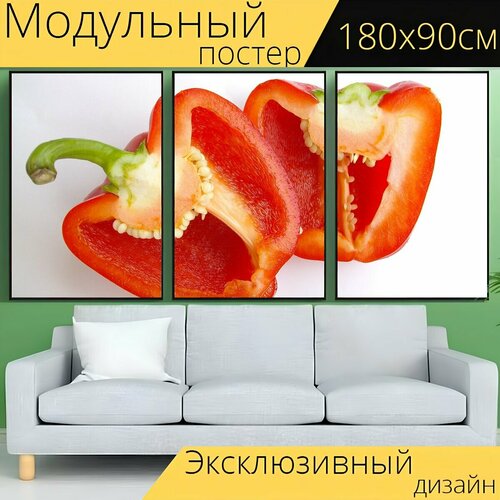 Модульный постер "Овощ, материал, красный" 180 x 90 см. для интерьера