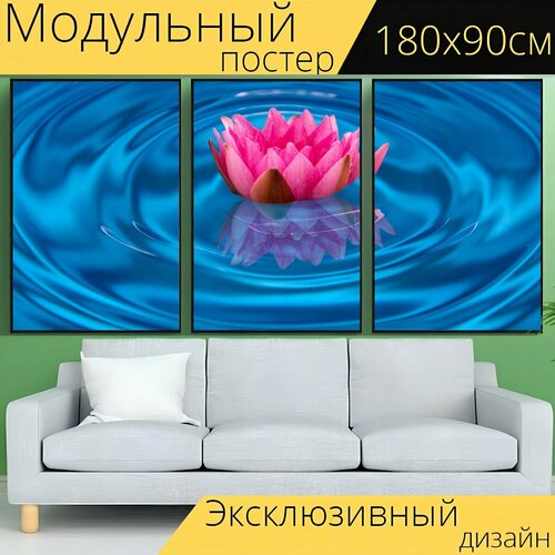 Модульный постер "Вода, водяная лилия, отражение" 180 x 90 см. для интерьера